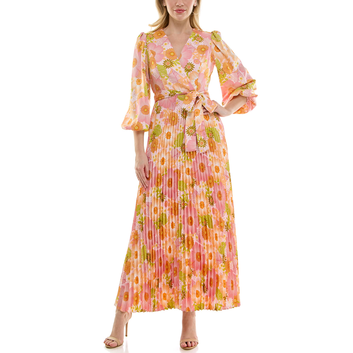 MAISON TARA RETRO INSPIRED FLORAL PRINT WRAP MAXI DRESS - EXCHANGES ON – Kelly Grace Brands